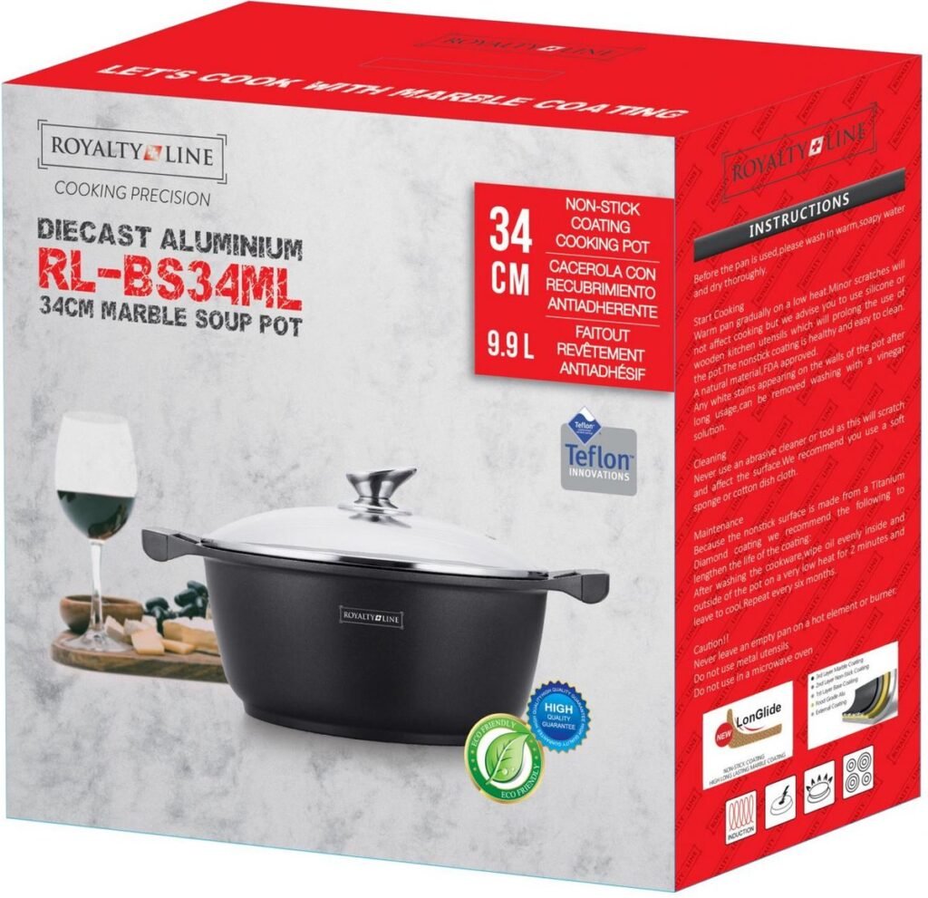 Casserole – Die Cast – Non Stick Greblon Marble Coated – 34 cm / 9.9 L ...